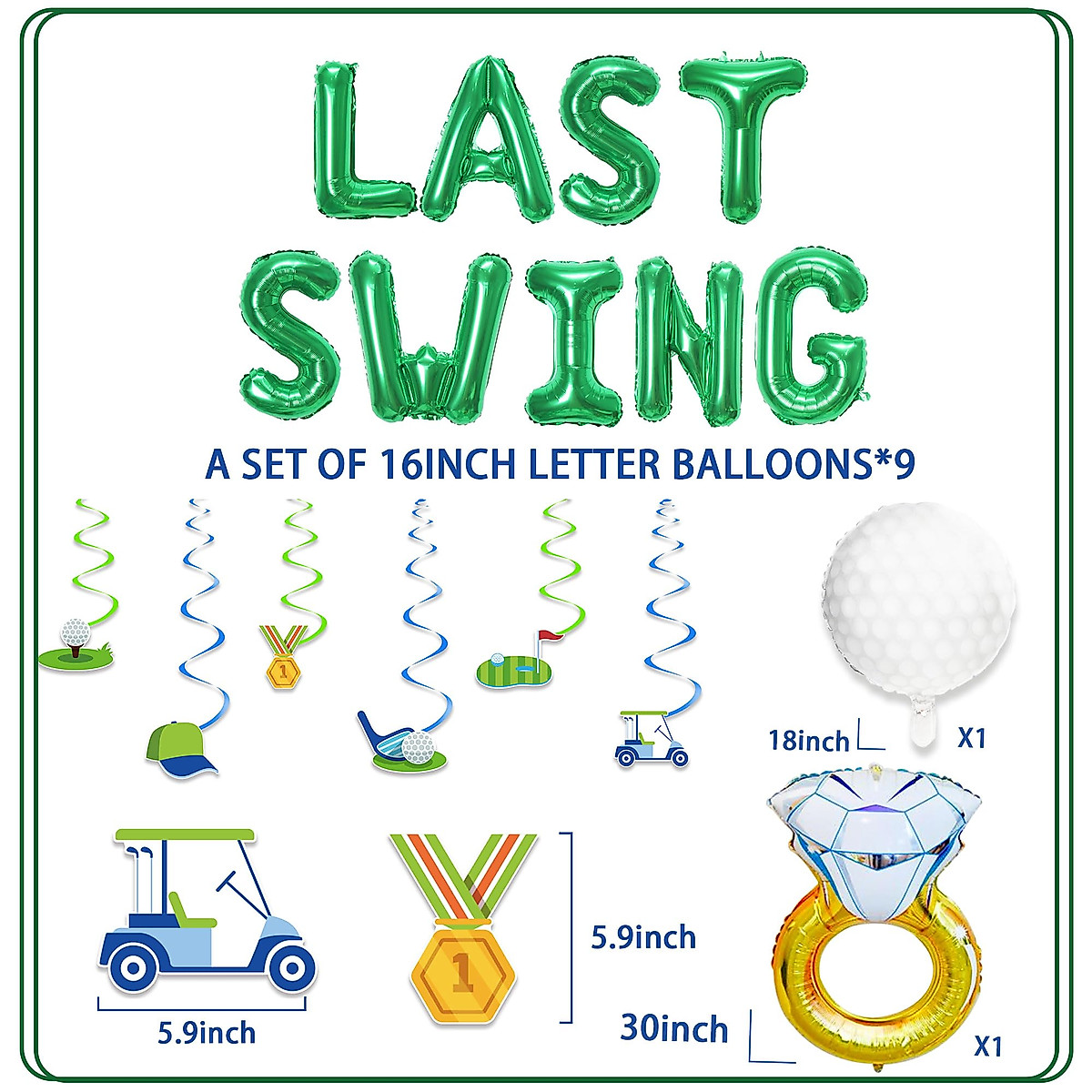 9 PCS Last Swing Green Balloons Golf Bridal Shower Decoration Golf Wedding Bride to Be Party Decoration Golf Bachelorette
