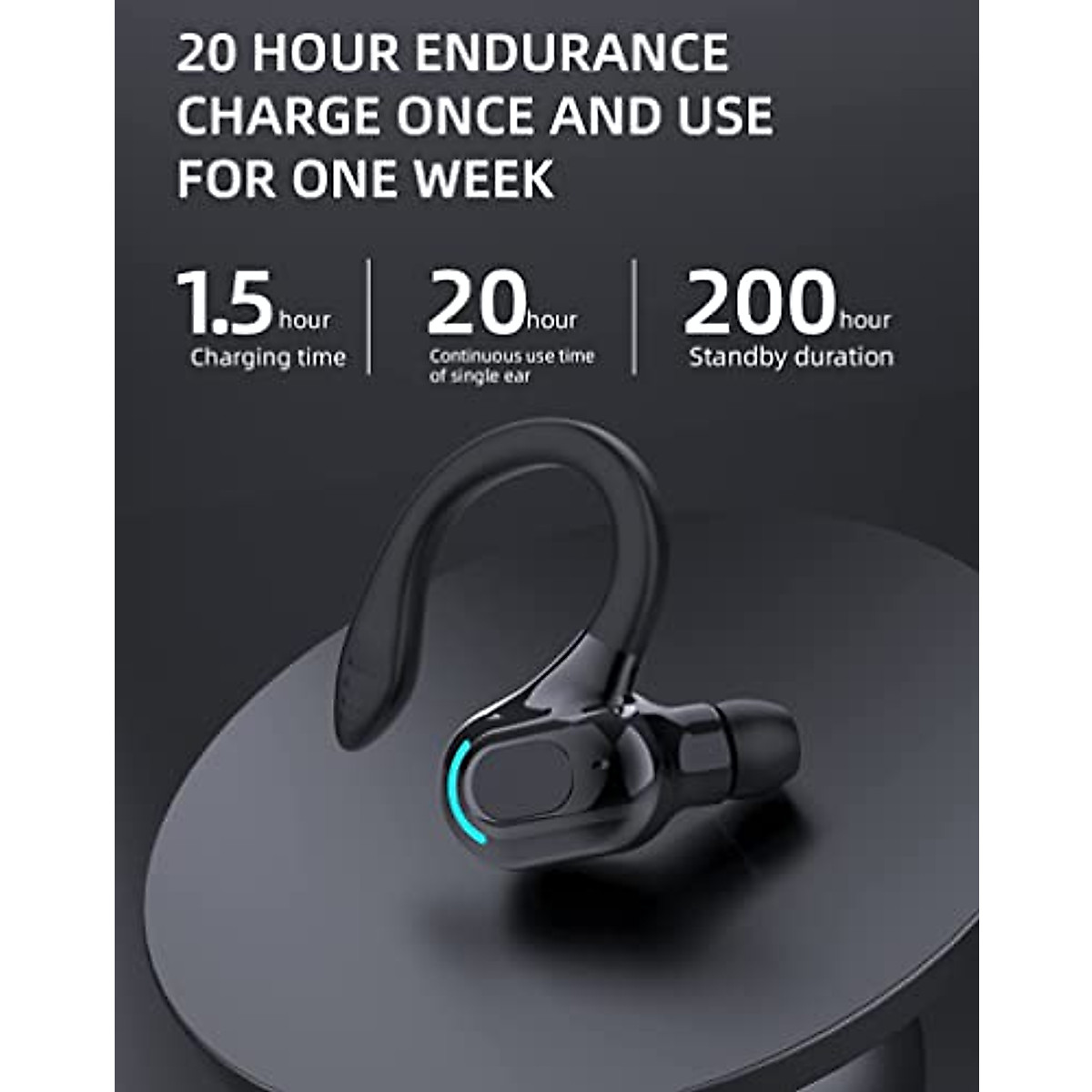 Wireless Earbuds with Earhooks Single Bluetooth Earpiece Sports Headphones Over the Ear Running Workout Wrap Around Earbuds 8H Long Battery Life Waterproof Noise Cancelling Headset for Android iOS