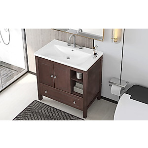 SHMAO 30" Bathroom Vanity with Sink Top, Bathroom Vanity Cabinet with Drawers and Doors, Modern Undermount Single Sink Bathroom Cabinet, Wood Bathroom Vanity and Basin Sink Combo for Bathroom - Brown