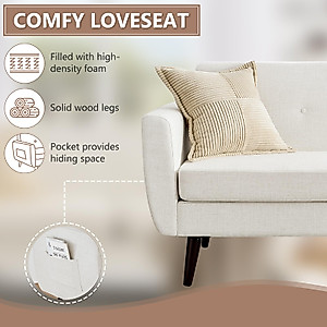 kinmars 65.75" W Loveseat Sofa, Button Tufted Upholstered Small Couch, Comfortable Small Sofa, 2 Seater Fabric Loveseat, Mid Century Modern Couch for Living Room, Bedroom, Dorm (Beige-5)