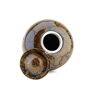 Handmade Rosewood Cremation Urn for Human Ashes Adults Male Female – Lichtenburg Figure Resin Burial Funeral Round Keepsake Memorial Urns (Blue Resin, Medium Ashes Holding Capacity 120 Cubic Inches)