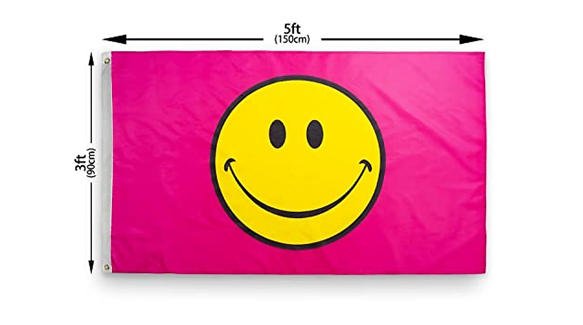 DANF 3x5 FT Pink Happy Face Flag Smile Flags Banner with Two Brass ...