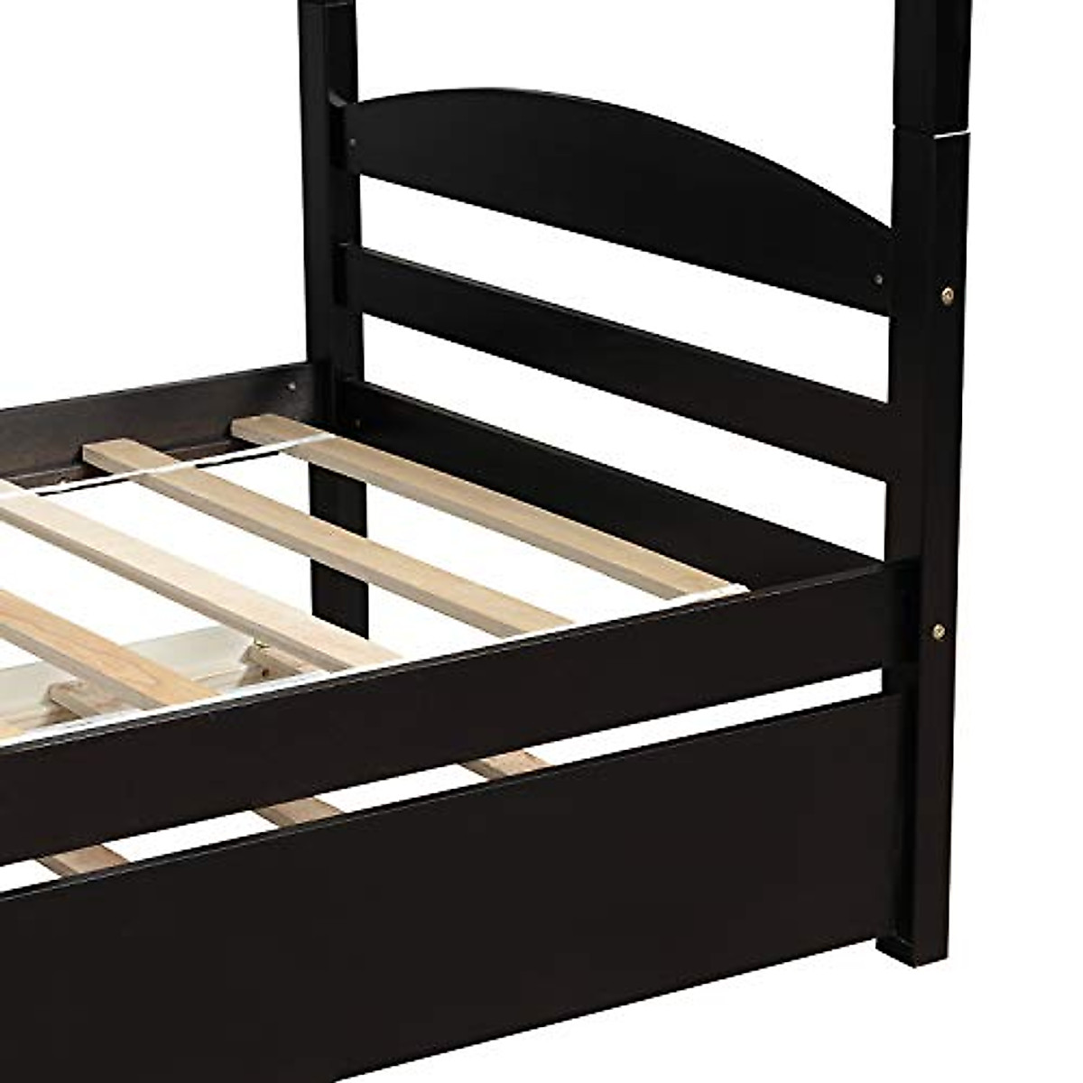 Harper & Bright Designs Quad Bunk Bed with Trundle, L Shaped Bunk Bed for 4 Kids, Wooden Twin Bunk Bed Frame for Kids Teens Adults - Espresso