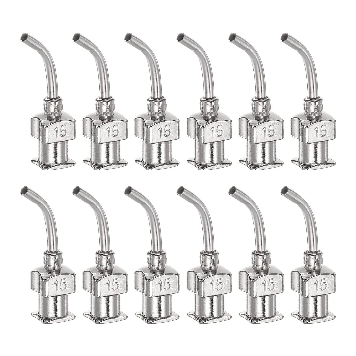 HARFINGTON 12pcs Dispensing Needles, 15 Gauge 1/2" Stainless Steel Blunt Tip 45 Degrees Bent Dispensing Needles with Luer Lock Connector for Ink Cartridges,Glue,Syringes,Woodworking