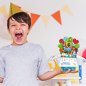 Asmallgf Funny 6th Birthday Pop Up Card from Mom Dad, Splendid 6 Years Old Birthday 3D Greeting Card for Young Boy Girl, Best 6 Bday Gift Ideas for Cute Kids, (As-061-BH)