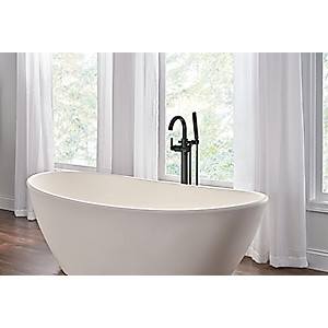 Delta Faucet Trinsic Floor-Mount Freestanding Tub Filler with Hand Held Shower, Matte Black T4759-BLFL (Valve Not Included)