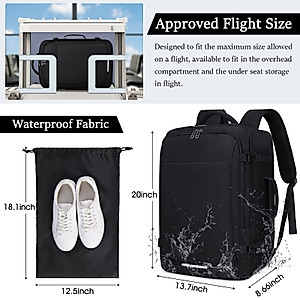 Travel Backpack for Men Women 40L Flight Approved Carry on Backpack 17 Inch Waterproof Laptop Backpack Large Luggage Daypack Business College School Weekender Overnight Backpack with Shoe Bag, Black