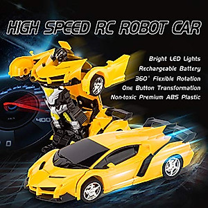 VLSEEK Remote Control Car, Rc Car Transform Robot Rechargeable 360°Rotating Stunt 1:18 Deformation Racing Car Toy with Cool Sound & Light, One Button Deformation into Robot