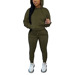KANSOON Tracksuit for Women Set Two Piece Outfits Long Sleeves Top Hoodie Top Bodycon Jogger Pants Sweatsuits Green M