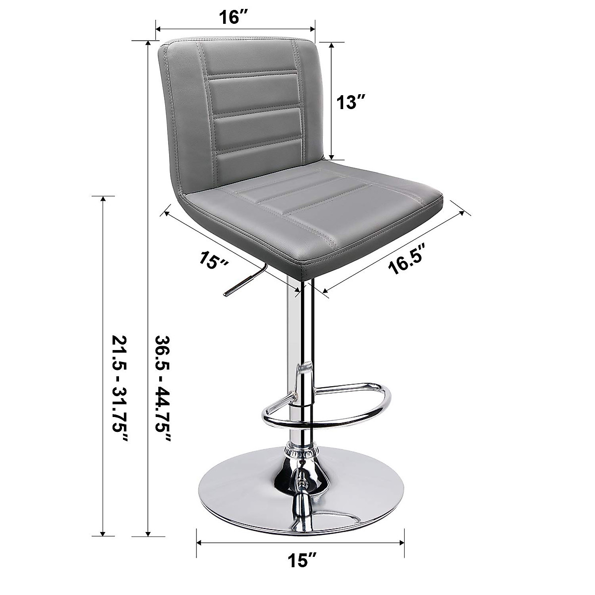 Leopard Bar Stools Set of 2, Modern Adjustable Bar Stool with Back, Straight Line Swivel Barstool (Light Grey)