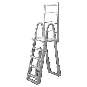 Ocean Blue A-Frame Swing Up & Lock Ladder with Anti-entrapment Barrier | Designed for Above Ground Swimming Pool | Holds Up to 300 Pounds | Anti-slip Treads | 48 to 56 Inch Adjustable