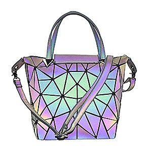 SIYUE Geometric Luminous Purses and Handbags Women Holographic Reflective Crossbody Bag Wallet Flash Rainbow Tote C
