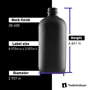 The Bottle Depot - 6 Pack - 16 oz Glass Bottle with Black Lotion Pump - Black Frosted - 28-400 Neck Finish - Boston Round Bottles - UV Rays Protection