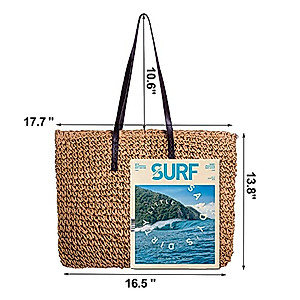 VODIU Women Straw Woven Tote Large Beach Handmade Weaving Shoulder Bag Handbag