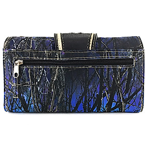 Justin West Camouflage Tree Branches Bling Rhinestone Cross Wings Buckle Crossbody Chain Messenger and Purse (Buckle Blue Handbag Wallet Set)