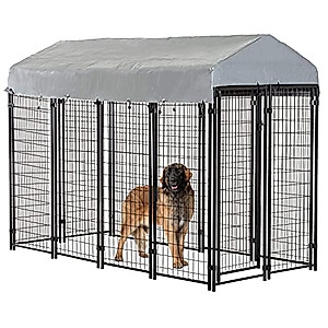 BestPet 8 x 4 x 6 Ft Dog Kennel Outdoor Dog Pen Playpen House Heavy Duty Dog Crate Metal Galvanized Welded Pet Animal Camping Cage Fence with UV-Resistant Waterproof Cover and Roof