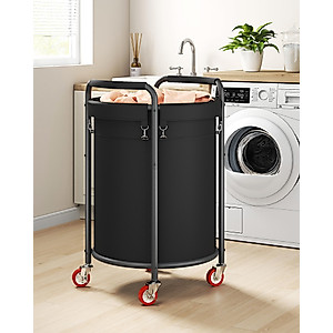 Laundry Basket with Wheels, Rolling Laundry Hamper, 50 Gal. (190L), Round Laundry Sorter Cart with 4 Casters, Removable Liner, Steel Frame with Handle for Bedroom, Bathroom, Laundry Room