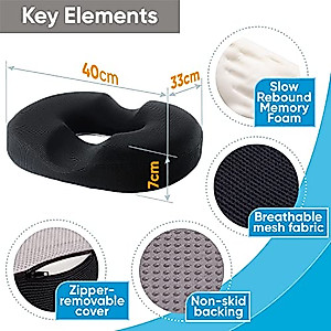 Donut Pillow Hemorrhoid Tailbone Cushion – Medium Seat Cushion Pain Relief for Coccyx, Prostate, Sciatica, Pelvic Floor, Pressure Sores, Pregnancy, Perineal Surgery, Postpartum Recovery