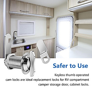 Thumb Operated Offset Cam Lock, 1-1/8” Cylinder Fits on 7/8” Max Door Thickness, Non-Locking Replacement Lock for RV Compartment Camper Storage, Cabinets,Drawers (1-1/8 Inch 3Pack)