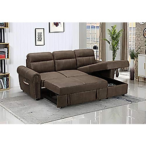 FANYE L-Shaped Oversized Reversible Convertible Tufted Sleeper Sectional Sofa with Pull Out Sleeper Couch Bed,USB Ports, Nailhead Decor Armrests and Storage Chaise for Living Room