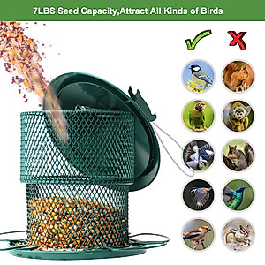 Bird Feeder for Outside Hanging,Squirrel Proof Metal Bird Feeder for Outdoor Wild Birds, 7.4 lb Seed Large Capacity Retractable Hanging Bird Feeders for Cardinal, Finch, Sparrow, Chickadee etc(Green)