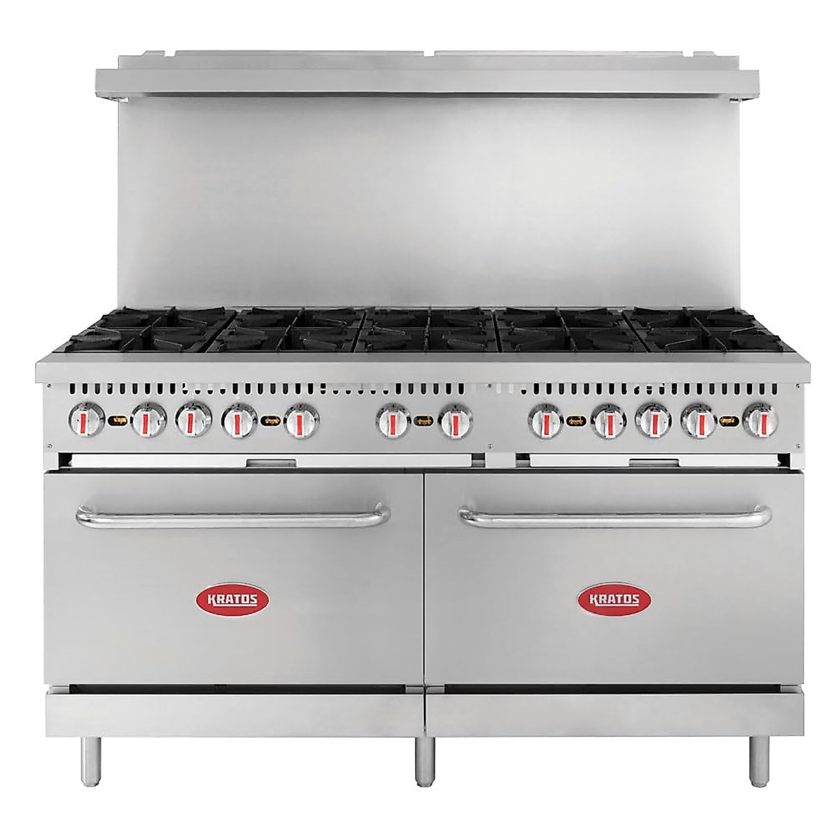 Kratos Commercial Gas Range and Oven - 10 Burners and 2 Full Sized Ovens, Liquid Propane Powered, 360,000 Total BTU Output, 60"W, (29Y-045-LP)