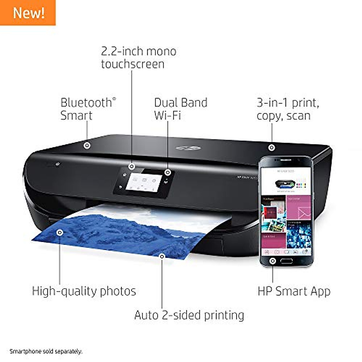 HP Envy 5055 Wireless All-in-One Photo Color Printer, HP Instant Ink & Amazon Dash Replenishment Ready (M2U85A) (Renewed)