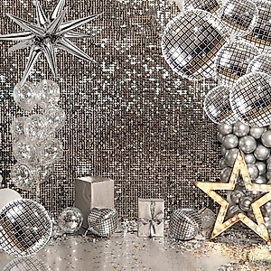 Cadeya 12 Pcs Disco Ball Balloons, Huge Silver Explosion Star Aluminum Foil Balloons for Birthday, Bachelorette Party, Silver Party, 70s 80s 90s Theme Disco Party Decorations Supplies