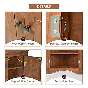 Merax Corner Storage Cabinet with Two Doors for Bathroom, Living Room or Kitchen, Adjustable Shelf, Freestanding Floor Space Saver, Brown