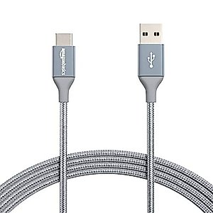 Amazon Basics USB-C to USB-A 2.0 Fast Charging Cable, Nylon Braided Cord, 480Mbps Transfer Speed, 10 Foot, Dark Gray