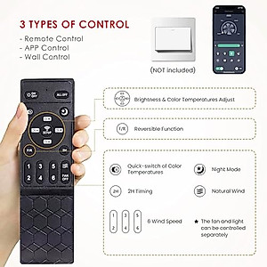 Ceiling Fans with Lights- 46"Low Profile Indoor Ceiling Fan with Light and Remote/APP Control, Flush Mount, LED Dimmable DC Reversible Modern Ceiling Fan for Bedroom（Black）