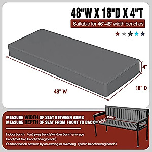 Sundale Outdoor Waterproof Olefin Bench Cushion, Outdoor/Indoor Durable Thicken Pad with Adjustable Straps, Patio Garden Sofa Settee Couch Loveseat Cushion (Dark Gray, 48" W x 18" D x 4" T)