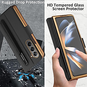 NINKI Compatible Samsung Galaxy Z Fold 5 Case with S Pen Holder & Screen Protector,Shockproof Luxury PU Leather+PC Protective Cover Stand Case for Samsung Z Fold 5 5g Phone Case with Kickstand Black