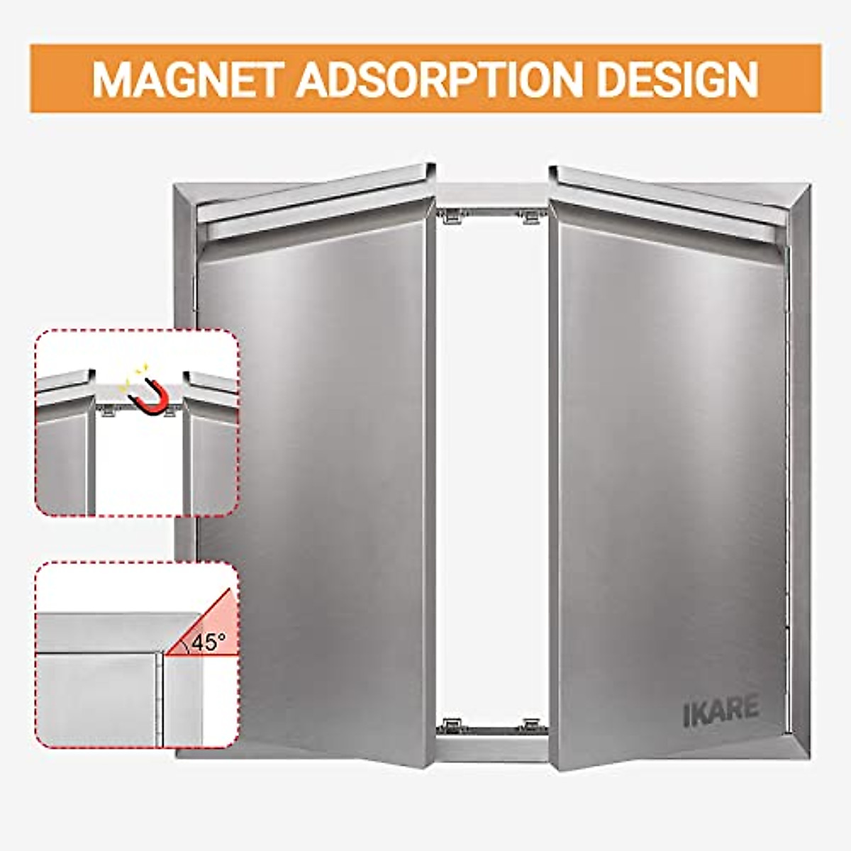 IKARE BBQ Outdoor Kitchen Doors 26 x 24 Inch, Grill Door Stainless Steel Doors, Double Door Access Door for Outdoor Kitchen Island(26 x 24 Inch)