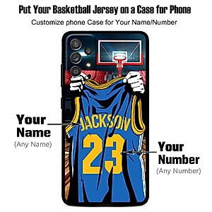 VNGDA DIY Custom Name & Number - Golden State Basketball Jersey - Liquid Silicone Case for Samsung Galaxy A53 5G A14 A73 A12 A42 A32 A02S A71 A22 4G A33,with Camera Protection Case for Boy