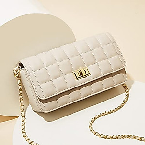 LAORENTOU Small Leather Crossbody Bag for Women Cowhide Quilted Shoulder Purse and Handbag Girl Classy Look Bag (Apricot)