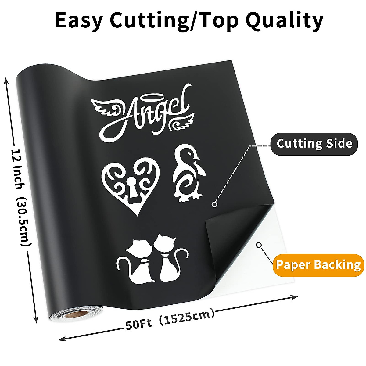 Huaxing Matte Black Permanent Vinyl for Cricut, 12" x 50FT Permanent Adhesive Vinyl Roll for Cricut, Silhouette, Cameo Cutters, Signs, Craft Die Cutters
