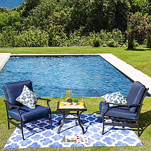 LOKATSE HOME 3 Piece Outdoor Furniture 2 Patio Bistro Chairs and 21 inch Square Dining Table, 3 pc Conversation Set, Blue