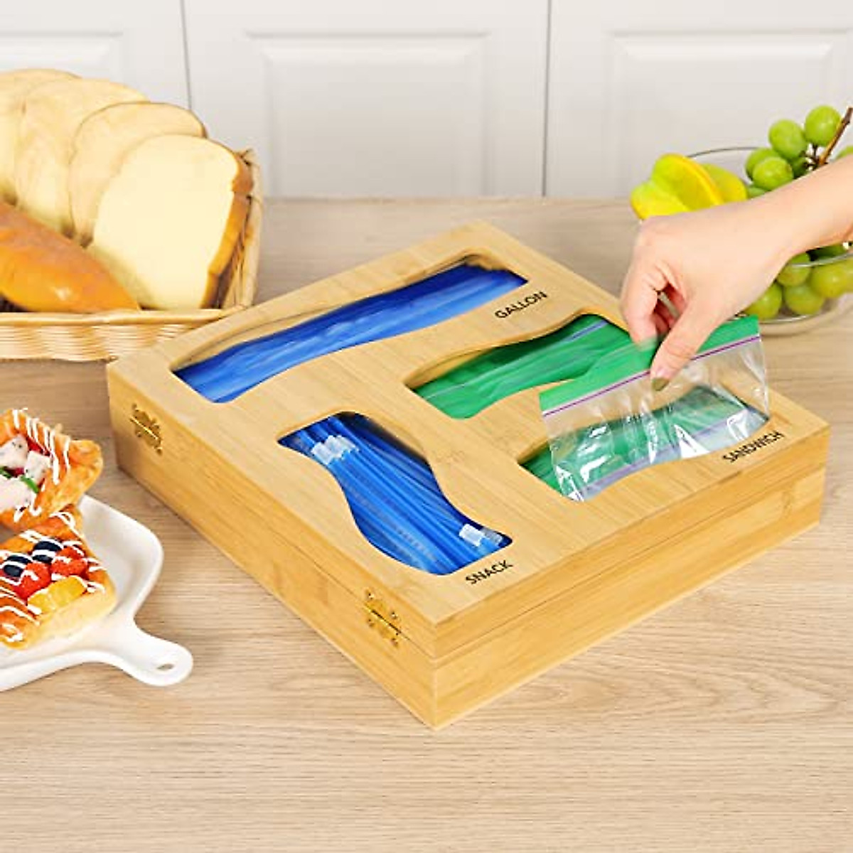Kitchen Drawer Organizer for Ziplock Bags - Baggie Holder for Snacks & Sandwiches - Fits Gallon, Quart & Slider Bags - 4 Slots for Easy Storage & Organization