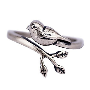 925 Sterling Silver Sparrow Bird Adjustable Ring for Womens, Teen Girls Oxidized Handmade Jewelry