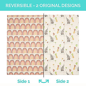 JumpOff Jo - Large Waterproof Foam Padded Play Mat for Infants, Babies, Toddlers, Play & Tummy Time, Foldable Activity Mat, 70 in. x 59 in. - Elephant & Rainbow, Pack of 1