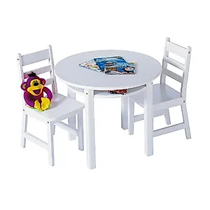 Lipper International Child's Round Table with Shelf and 2 Chairs, White