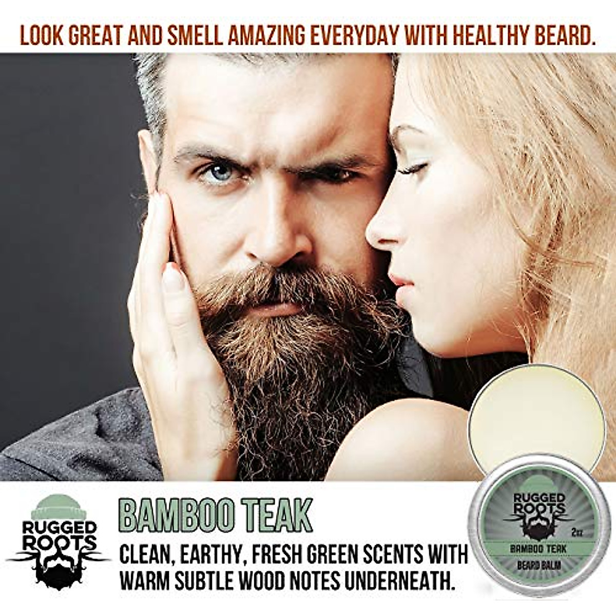 Beard Balm for Men by Rugged Roots-Hair Nourishing Beard Balm with Bamboo Teak Scent for Healthy Beards-Strong Beard Growth and Strengthen Hair-Small Gift Perfect for Stocking Stuffers for Men