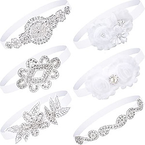 6 Pieces Baptism Headband for Baby Girl Elastic Chiffon Crystal Toddler Girl Headband for Baby Shower Christening Baptism Gifts Birthday Party Christmas Thanksgiving (Bright Style)