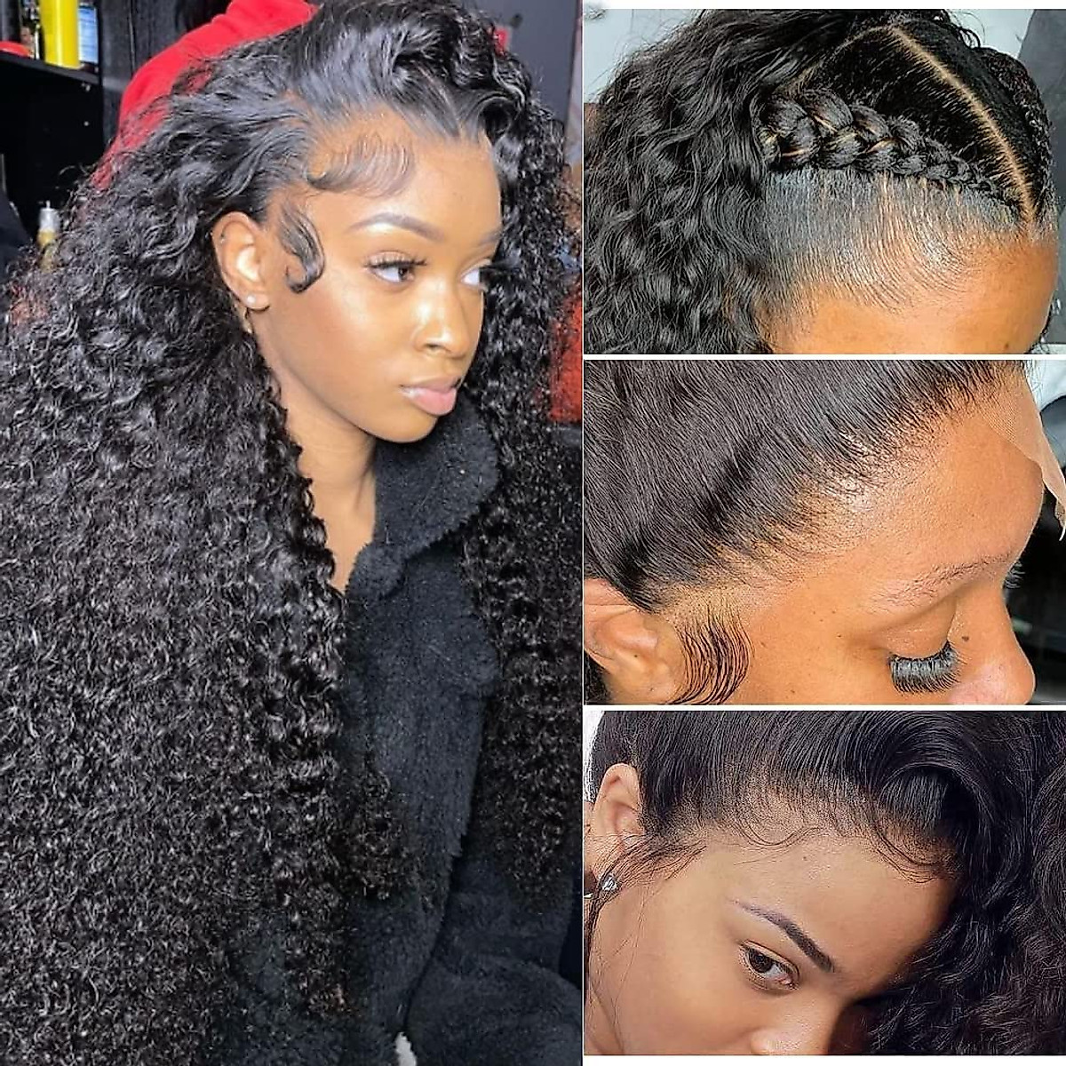 ghotool 250% Density 30 Inch 13x6 HD Transparent Lace Front Human Hair Wigs For Women Mongolian Deep Curly Lace Front Wig Human Hair Pre Plucked Deep Wave Frontal wig (30 Inch, 13x6 Lace Front Wigs)