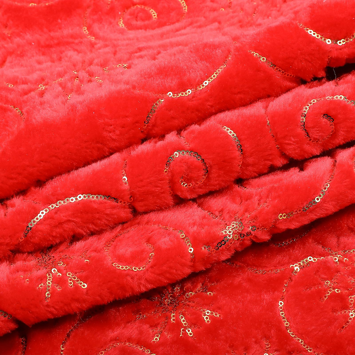 Joyyy Christmas Tree Skirt Red, 48inch Luxury Faux Fur Snowflake Beaded Tree Skirt for Holiday Christmas Party Tree Decoration