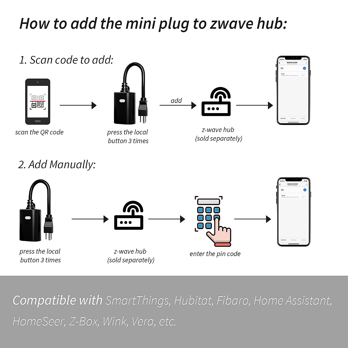 Minoston Z-Wave Outdoor Dimmer Plug, Outdoor Smart Outlet Switch, Z-Wave Hub Required, Weatherproof, Built-in Repeater, Work with SmartThings, Wink, Alexa, Black(MP22ZD)
