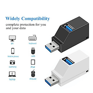 LIXINTIAN[2 Pack ] USB2.0 Splitter, 3-Port USB 3.0 Hub, for Notebook, USB Flash Drives, Mobile HDD, Laptop, PC - White Black