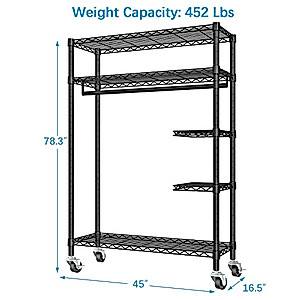 VIPEK V11S Heavy Duty Clothes Racks Wire Clothing Rack With Wheels, Rolling Garment Rack for Hanging Clothes, Portable Closet Freestanding Metal Wardrobe Racks for Storage, Max Load 452lbs, Black