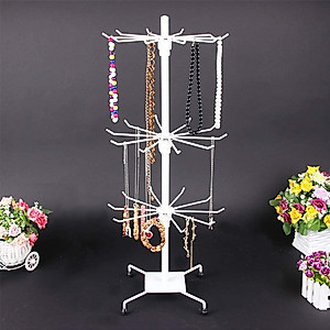 Jewelry Spinner Display Stand,Heavy Duty Metal Countertop Medium Adjustable 3 Tier Hanging Jewelry Rotating Organizer Rack Tower for Necklace Bracelet Earring Ring Holder,Hooks,Craft Shows,White